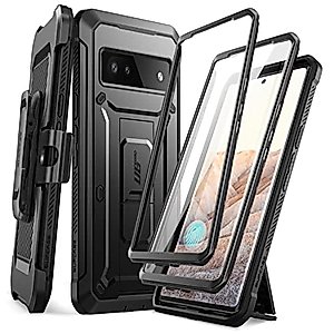 SUPCASE UB Pro Case for Google Pixel 6A (2022 Release), [Extra Front Frame] Full-Body Dual Layer Rugged Belt-Clip & Kickstand Case with Built-in Screen Protector (Black)