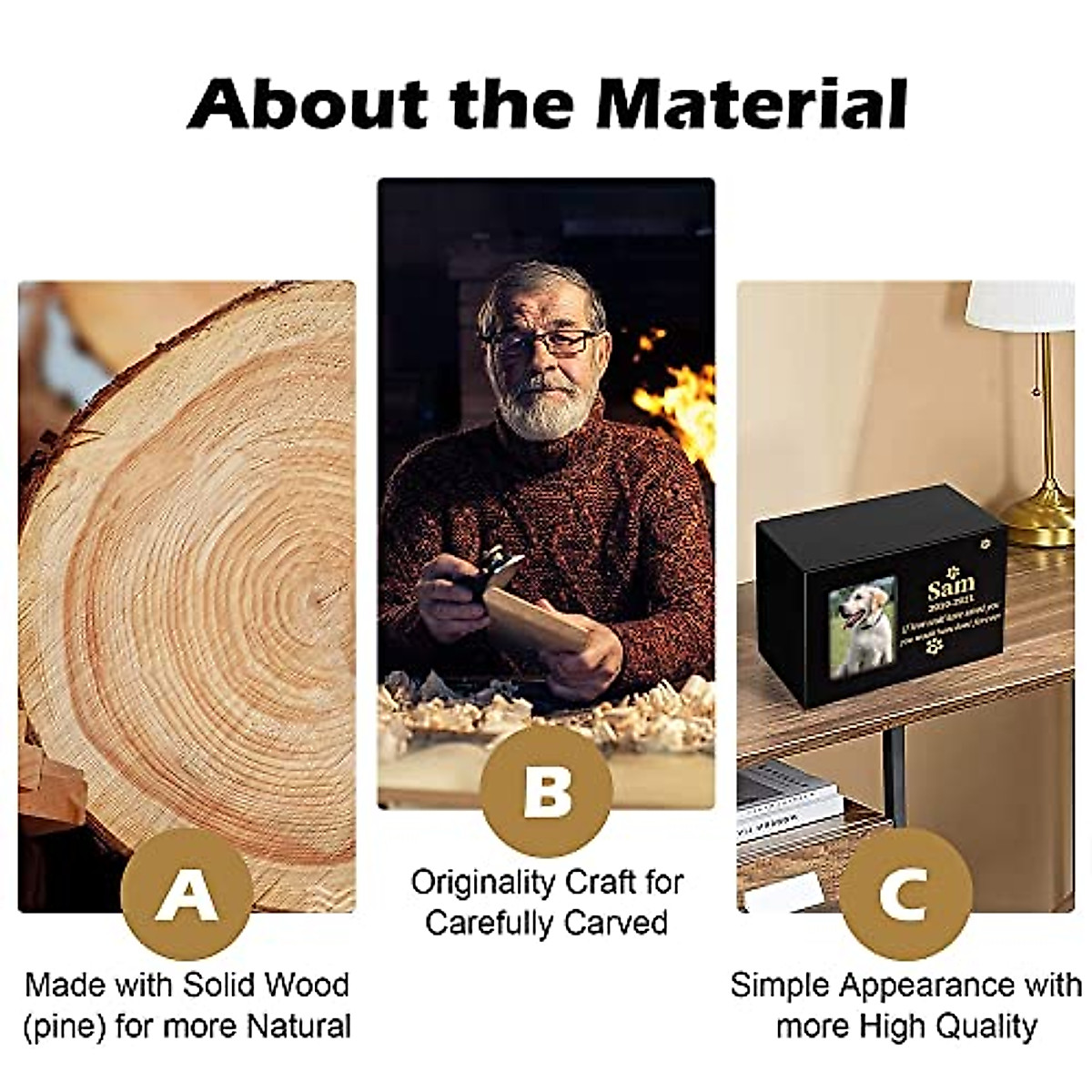 Custom Pet Urns for Dogs Ashes, Wood Personalized Cat Dogs Urns [Unique], Photo Box Pet Cremation Urn, Memorial Urns for Ashes with Delicate, Keepsake Pet Urns for Cat Dogs Ashes(Black)