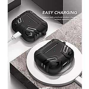MOBOSI AirPods 3rd Generation Case 2021, Hard Shell Design Full-Body Protective Vanguard Armor Military AirPod 3 Case Cover with Keychain for AirPod Case 3rd Generation Case [LED Visible], Black