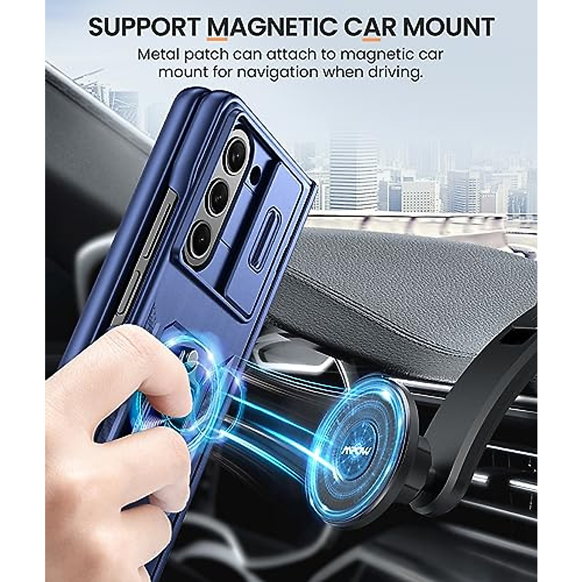 Caka Case Designed for Galaxy Z Fold 5 Case with Screen Protector, 360°Ring Magnetic Kickstand & Camera Cover & Hinge Protector for Samsung Galaxy Z Fold 5 Phone - Navy Blue