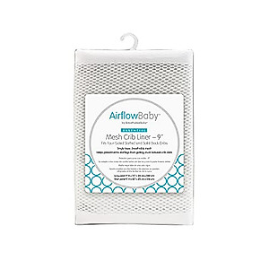 AirflowBaby Mesh Crib Liner — Essential Collection — White 9” — Fits Full-Size Four-Sided Slatted and Solid Back Cribs