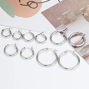 JOERICA 5 Pairs Small Hoop Earrings Set 925 Sterling Silver Post Clasp Hoop Earrings for Women Men 8mm, 10mm, 12mm, 15mm, 20mm