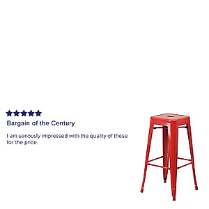 Flash Furniture Lily 4 Pack Commercial Grade 30" High Backless Red Metal Indoor-Outdoor Barstool with Square Seat