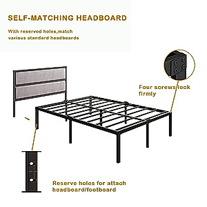 LIJQCI 14 inch Queen Bed Frame Metal Platform Frame no Box Spring Needed Black Heavy Duty Sturdy Steel Easy Assembly with Storage Sturdy Steel Slats Support 3500lbs