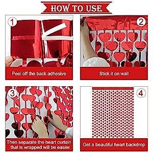 Mosoan 2 Pieces Red Heart Foil Fringe Curtains - 3.3 FT x 6.6 FT Red Heart Streamer for Valentines Party Decorations - Red Fringe Backdrop for Valentines Decor Birthday Wedding Baby Shower