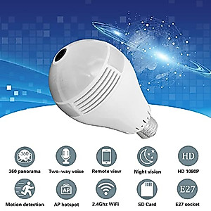Light Bulb Camera, 360 Panoramic Camera, Full HD 1080P Home Camera, 2.4GHz WiFi Camera with 32G SD Card, Dome Surveillance Cameras, Home Baby、Pet Monitor