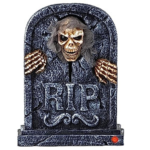 Halloween Zombie Tombstone Animated Skeleton Decorations Yard Decor Motion Sensor Activated, Creepy Voice, Spooky Skull Head, Light Up Eyes, Scary Haunted Prop