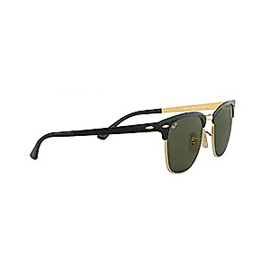 Ray-Ban RB3716 Clubmaster Metal Square Sunglasses, Black On Gold/G-15 Green, 51 mm