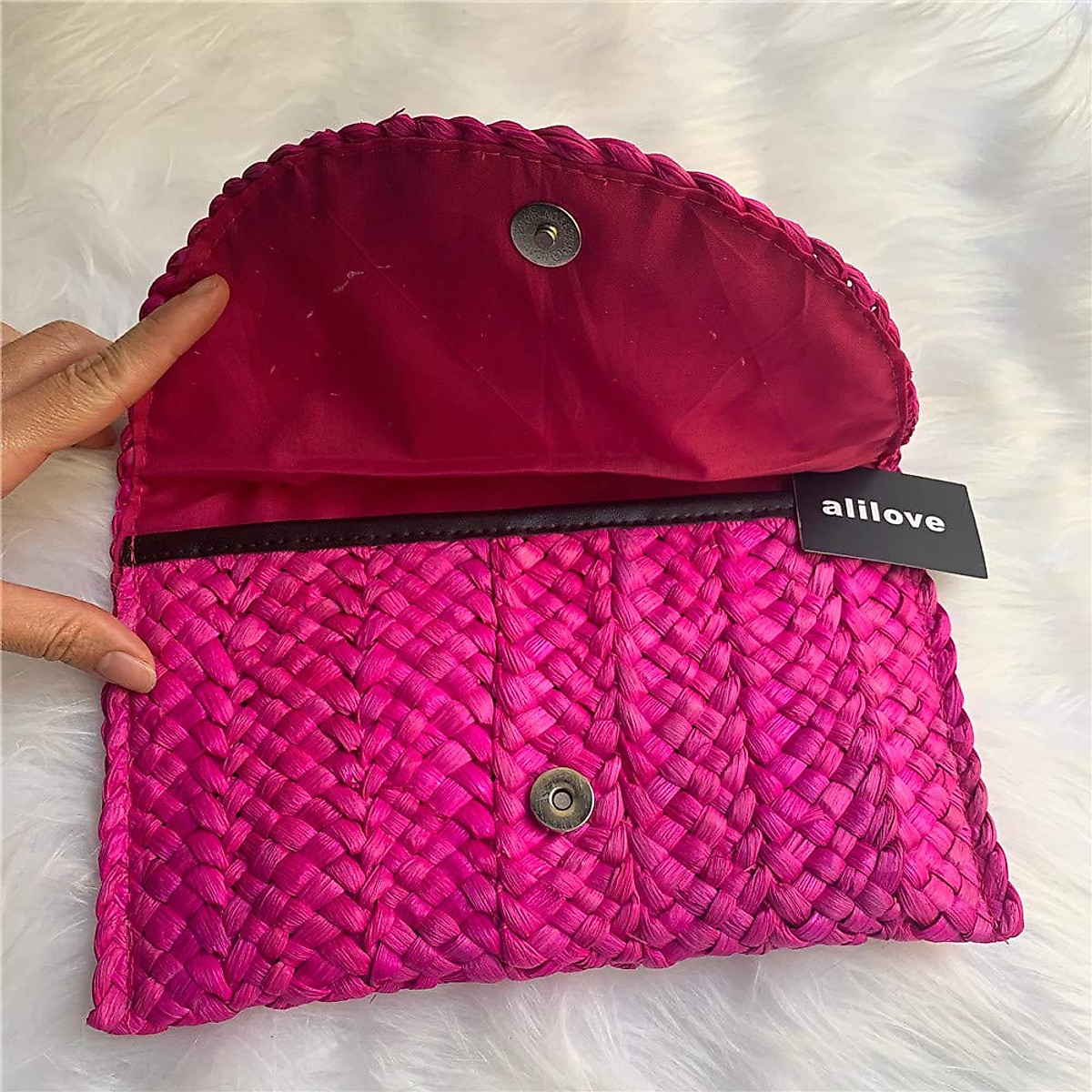 alilove Straw Clutch Bags for Women Summer Evening Handbags Bride Wedding Purse Vacation Beach Clutch Handmade Woven Envelope Wallet