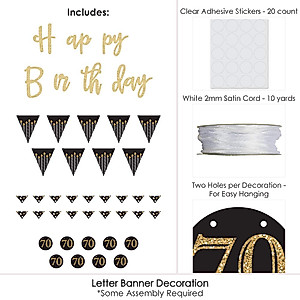 Big Dot of Happiness Adult 70th Birthday - Gold - Birthday Party Letter Banner Decoration - 36 Banner Cutouts - No-Mess Real Gold Glitter Happy Birthday Banner Letters