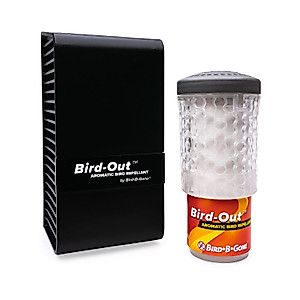 Bird B Gone - Bird-Out Aromatic Bird Repellent Kit - Dispenser & Cartridge - Humane Bird Deterrent Covers 8,000 cu ft (20'x20'x20') - for Patios, Decks, Yards - Easy, Scalable, & Discreet Solution