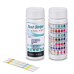 7 in 1 Pool and Spa Test Strips, 100PCS Swimming Pool Water Test Strip, Hot Tub Water Test Strips, Total Hardness, Total Chlorine, Bromine, Free Chlorine, PH, Cyanuric Acid & Total Alkalinity