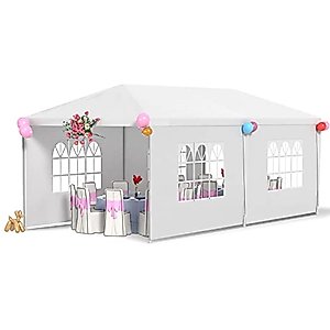 FDW 10'x20' Outdoor Canopy Party Wedding Tent Garden Gazebo Pavilion Cater Events -4 Removable Sidewalls,White