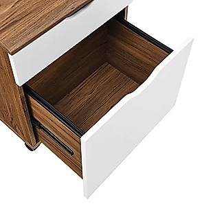 Modway Envision Mid-Century Modern Office File Cabinet in Walnut White