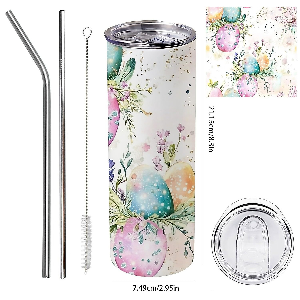 Tumbler with Lid and Straw Easter Egg Thermos Coffee Travel Mug Cute Cups 20 oz Insulated Tumbler for Daily Holiday Decor Gift Coffee Cup