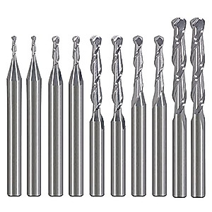 HOZLY for Wood Working Set Diameter 1mm 1.5mm 2.0mm 2.5mm 3.175mm Carbide Ball Nose End Mill CNC Engraving Router Bits Milling Cutter
