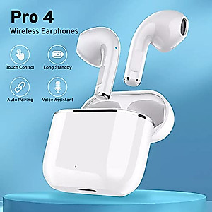 StitchGreen Pro 4 Bluetooth Earbuds TWS Wireless Sound Noise Cancelling, Wireless Earbuds with 5.1 Built-in Mic, Touch Sensor Control, IPX-4 Waterproof Compatible with iPhone/Android