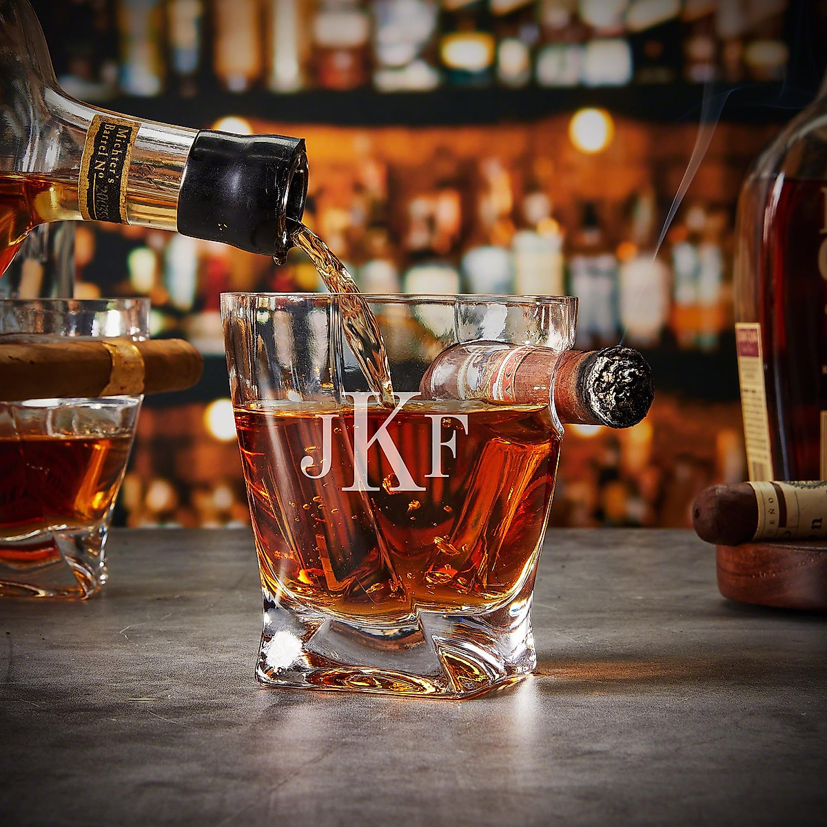Personalized Twist Cigar Holding Whiskey Glass (Custom Product)