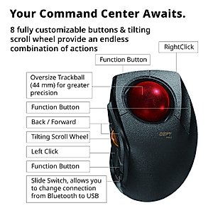 ELECOM DEFT PRO Trackball Mouse, Wired, Wireless, Bluetooth, Finger Control, Ergonomic Design, 8-Button Function, M-DPT1MRXBK & Mouse Pad FITTIO High Type Reduce Wrist Fatigue, MP-116WH