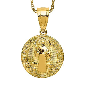 IceCarats 14K Yellow Gold San Benito Round Small Necklace Charm Pendant 36mm x 10mm Only
