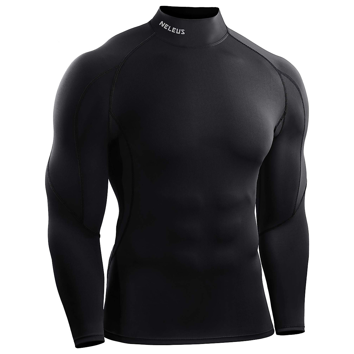 NELEUS Men's Compression Shirts Dry Fit Long Sleeve Mock Neck Shirts,3 Pack,5059,Black/Grey/Navy Blue,US S,EU M