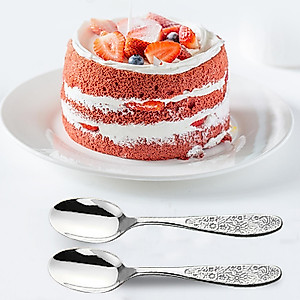 Ouliget Hammered Pattern Stainless Steel Bouillon Spoon,Embossed Pattern Flatware,Hammered Surface Dessert Spoons,7 Inch,Set of 4.