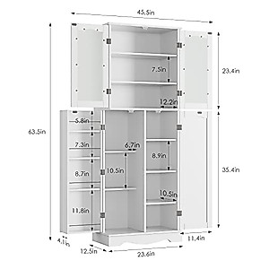 HORSTORS 64" Kitchen Pantry Cabinet, Modern Tall Cabinet with Glass Doors and Adjustable Shelves, Freestanding Utility Storage Cabinet Cupboard for Kitchen, Living Room, Dining Room, White