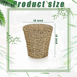Hushee 4 Pcs Seagrass Wicker Waste Basket Woven Rattan Trash Can Boho Waste Paper Trash Bin Garbage Cans for Bedroom Kitchen Bathroom Offices Home, Brown