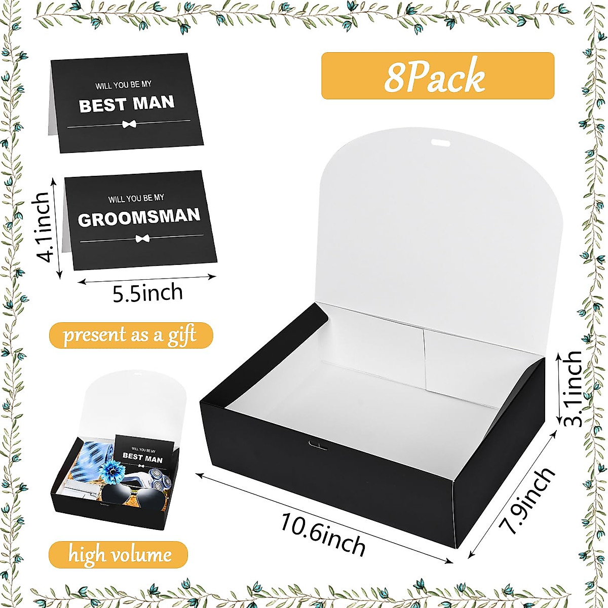 8Pack Groomsmen Proposal Box with Card (7 Groomsmen Boxes,1 Best Man Box) , 10.6×7.9×3.1 Inch Groomsmen Gift Box with Ribbon, Will You Be My Groomsman Box, Wedding Gift Box for Groomsmen Proposal Gift