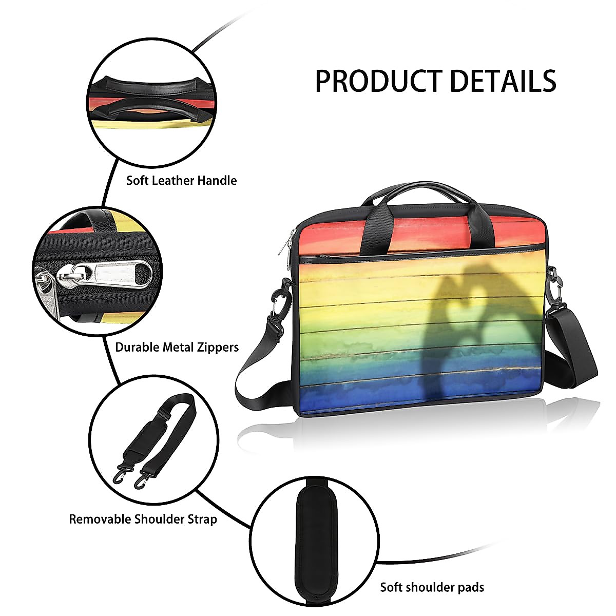 Rainbow Love Print Laptop Computer Bag Waterproof Shoulder Messenger Bag 13-15 inch Durable Laptop Tote Bag with Shoulder Strap Handle Lightweight Crossbody Briefcase