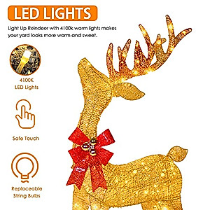 Super Large 3 Pieces Lighted Reindeer Christmas Decoration Family Set, Christmas Deer Family Decor Outdoor Yard Christmas Decorations with 240 LED Lights, Stakes, Zip Ties