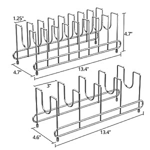 2 Pack Pot Lid Holder, Kitchen Pot Lid Rack Holder Organizer, Pan and Pot Lid Organizer Rack for Pots & Pans, Lids, Plates, Cutting Boards, Bakeware, Cooling Rack, Serving Trays, Silver