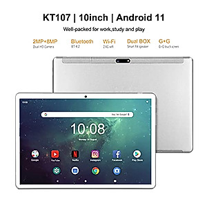 10 Inch Android 11 Tablet pc, 4 RAM 64GB ROM 128GB Expand, IPS HD,2.5D G+G Touch Screen,Google Certificated Wi-Fi Tablets,5MP Camera,Long Battery Life,Sliver-(Comes with Leather case) Silver…