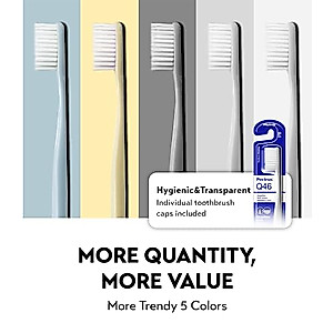 PECTRUS Q46 Extra Soft Manual Toothbrushes for Adults, Regular Size Head, Sensitive Teeth and Receding Gums, Plaque Remove, Individually Wrapped (5Pack)