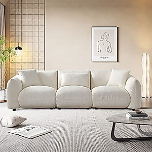 WILLIAMSPACE 109" Sectional Sofa Cloud Couch for Living Room, Modern Back Upholstered Boucle Couch with 3 Throw Pillows, 4-Seat Cloud Boucle Deep Seat Sofa for Apartment, Office (Beige)