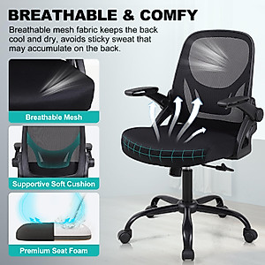 Nusetx Office Chair, Ergonomic Desk Chair - Thick Cushion Adjustable Height Computer Chair with Lumbar Support and Flip-up Armrests, Home Office Desk Chairs, Swivel Executive Task Chair, Black