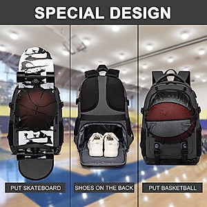 RUCYEN Skateboard Backpack, Laptop Backpack with USB Charging Port, RFID Anti-Theft Lock, Waterproof Fabric, Fits up to 15.6 Inch Laptop, for College School Business Travel Men Boy (Dark Grey)