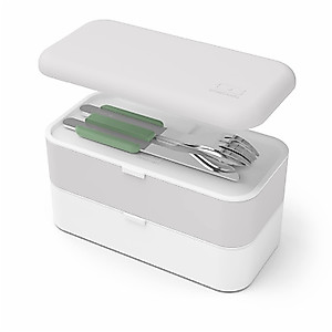 MONBENTO - Cutlery Set MB Slim Box Onyx for Lunch Box - 3 Pieces Fork Knife Spoon - Flatware Set Work Lunch Packing - Suitable for MB Original & MB Square Bento Boxes - Stainless Steel - Black