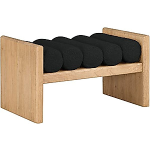 Meridian Furniture Waverly Collection Modern | Contemporary Bench with Solid Wood Rich Finish, Luxurious Boucle Fabric, 32" W x 19" D x 18" H, Black