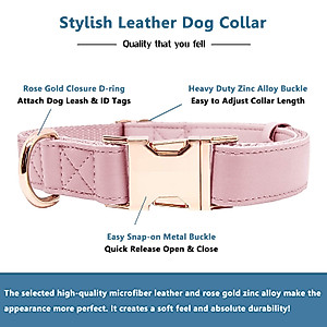 Soft Leather Dog Collar and Leash (6.6') Set - Stylish Rose Gold Heavy Duty Metal Buckle, 4 Adjustable Lengths Leash for Small Medium Large Dogs - Comfortable & Easy to Clean Pink M(13.8"-19.7")