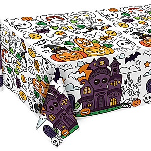 OHOME Halloween Paper Coloring Tablecloth - Halloween Party Decorations | Halloween Backdrop for Indoor | Halloween Games Gifts Decor Party Favors Supplies | Halloween Crafts for Kids,54" x 88"