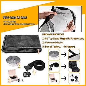 Fiberglass Magnetic Garage Screen Door - Double 16x7ft (2 car) Hands Free Mesh Screen Door，DIY Retractable Garage Door Screen with 6 Roll Up Starps (Fit 16 Ft W * 7 Ft H-A)