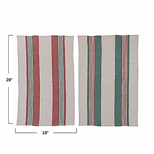 Creative Co-Op 28' L x 18' W Cotton Printed Tea Towels w/Stripes & Jute & Wood Bead Tie, Multi Color, Set of 2
