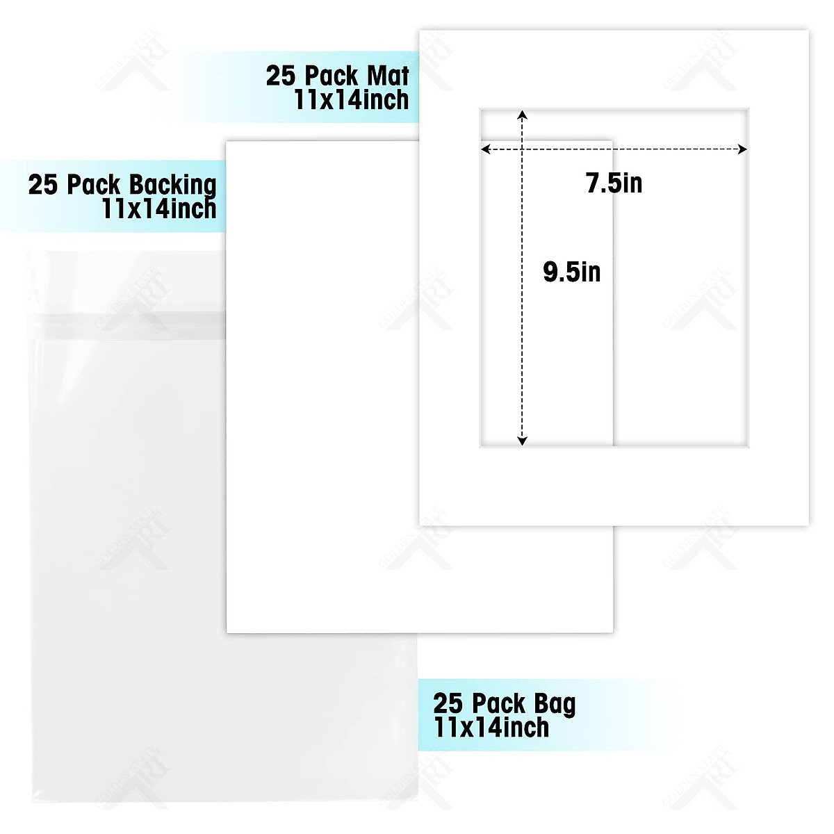 Golden State Art, Acid Free, Pack of 25, 11x14 White Picture Mats Mattes with White Core Bevel Cut for 8x10 Photo + Backing + Bags