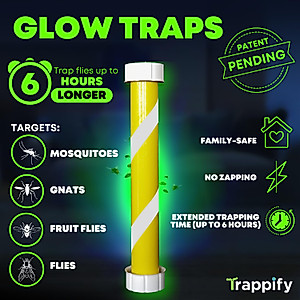 Glow-in-The-Dark Fly Stick by Trappify: Premium Indoor & Outdoor Fly Traps | Water-Resistant Sticky Trap for Fruit Fly Traps for Indoors, Gnat Traps for House Indoor, and Fly Trap Indoor (4 Pack)