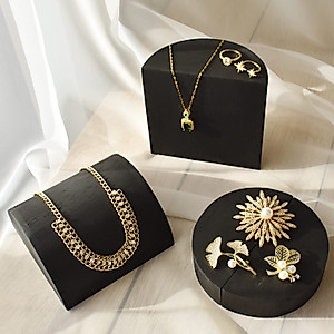 MOOCA 4 Pcs Lightweight Wooden Jewelry Display Riser Set for Bracelets, Earrings, and Necklaces, Multiple Combinations for Countless Display Styles, Black Color