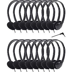 QWERDF 48 Packs Headphones Bulk for Classroom School Student Wired On-Ear Headsets Earphones Class Set Individually Bagged (Black)