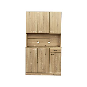 71" Kitchen Pantry Cabinet, Freestanding Floor Cabinet with 6-Doors & Microwave Stand, Sideboard Buffet Cabinet Hutch Cupboard, Tall Storage Cabinet for Kitchen, Dinning Room, Living Room (Oak)