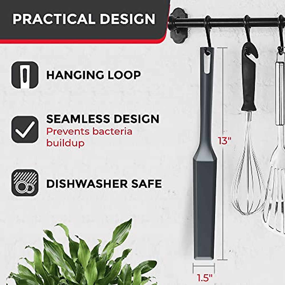 Mueller EuroPhoria Series Spatula, Heat Resistant Nylon Kitchen Turner, Cooking Utensils for Flipping Pancakes, Eggs, Burgers, Crepes and More, Perfect for Nonstick Cookware, Grey