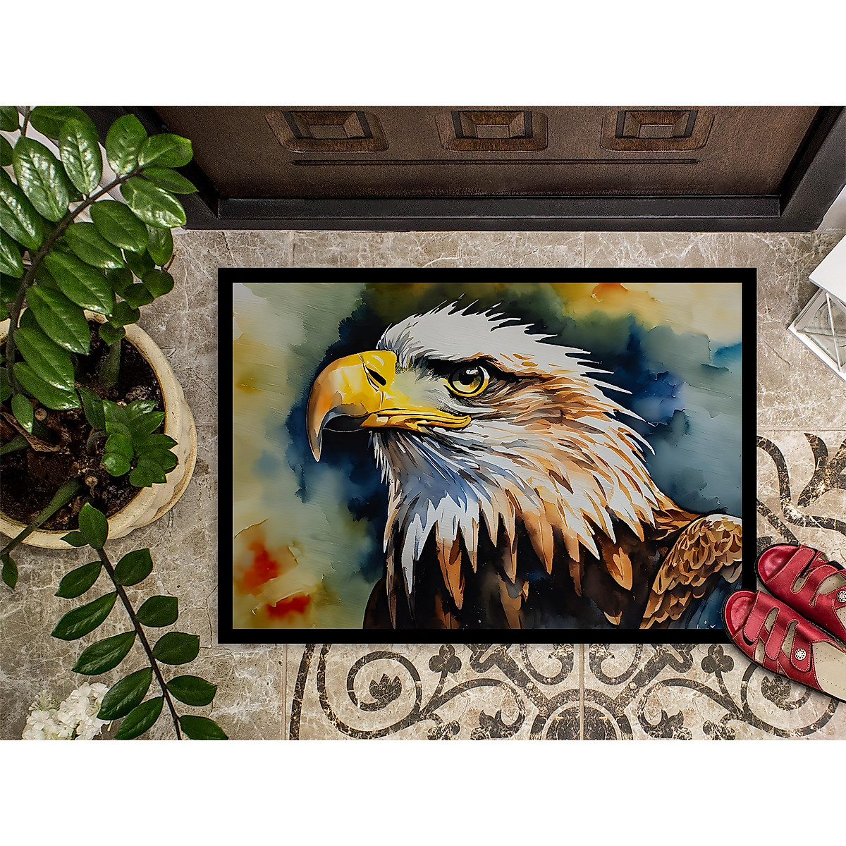 Caroline's Treasures DAC3208JMAT Eagle Doormat Front Door Mat Indoor Outdoor Rugs for Entryway, Non Slip Washable Low Pile, 24H X 36W